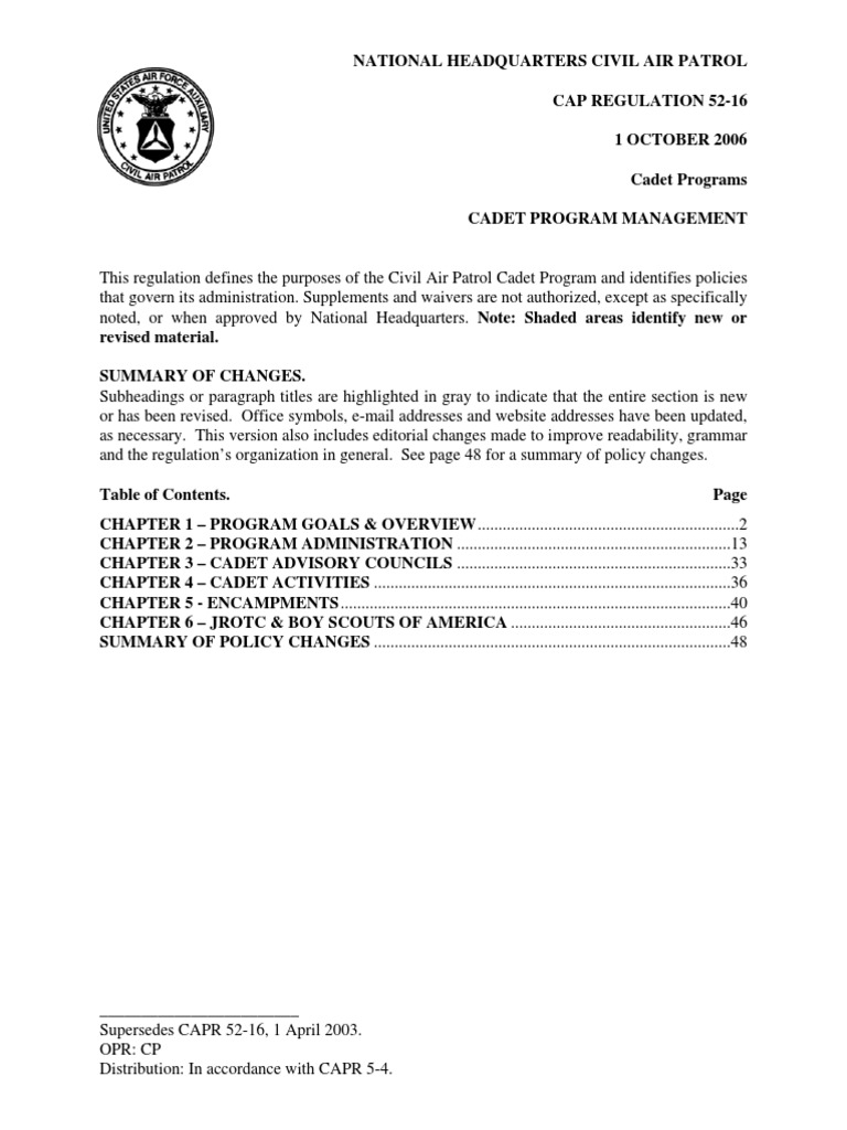 CAP Regulation 52-16 - 10/01/2006 | PDF | Awards And Decorations Of The ...