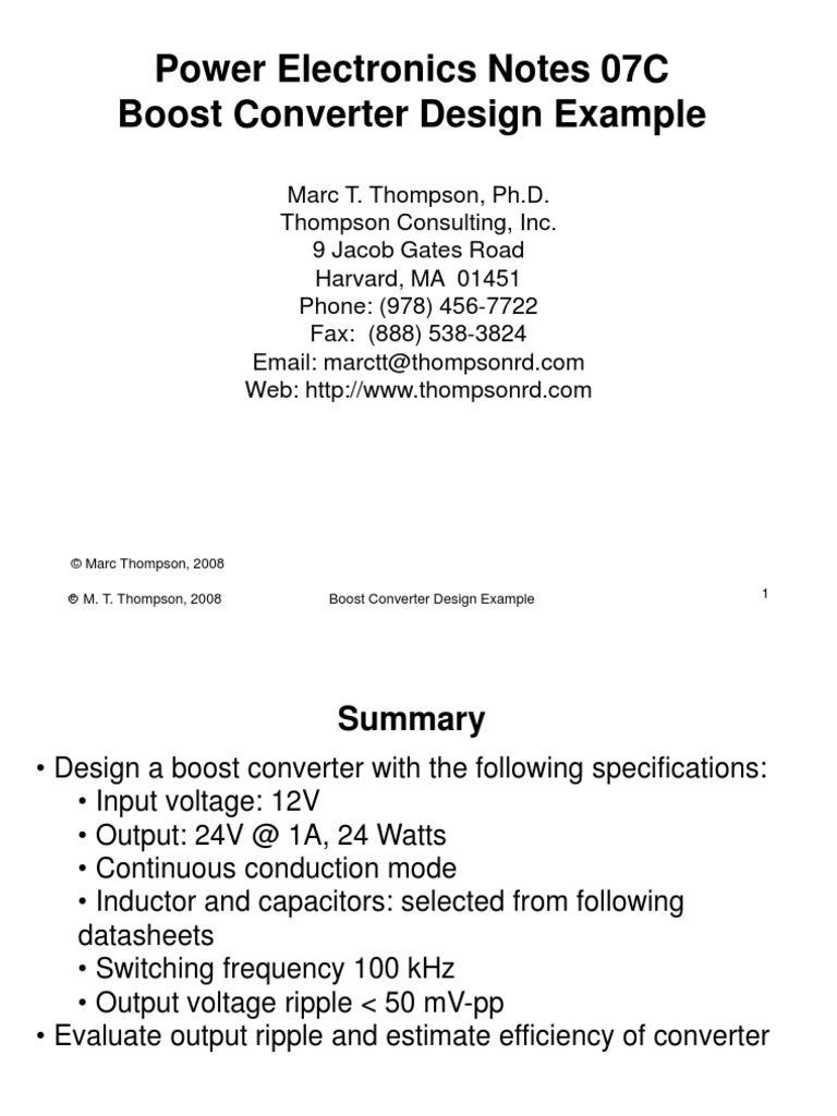 Power Elec Notes 07c Boost Converter Design Example | PDF | Inductor ...