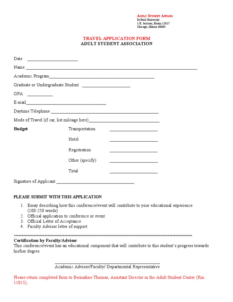 Travel Application Form - 9-20 | PDF