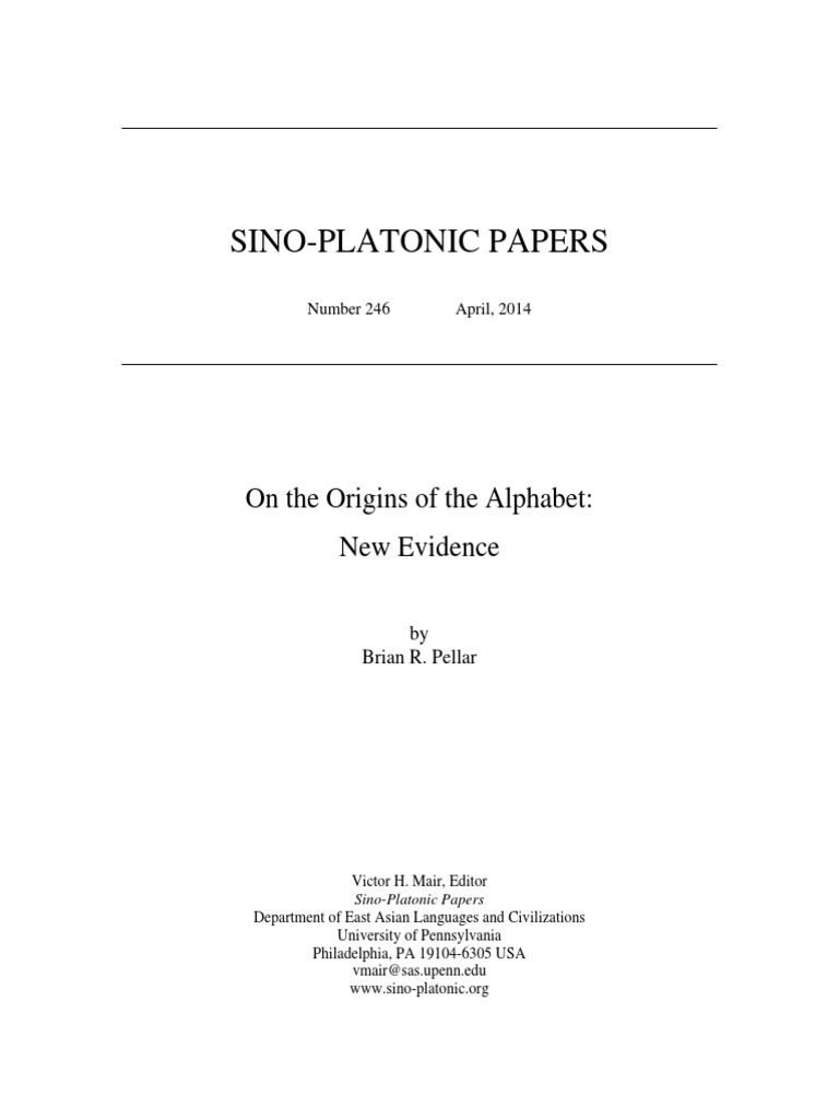 Brian R. Pellar - On The Origins of The Alphabet. New Evidence (Sino ...