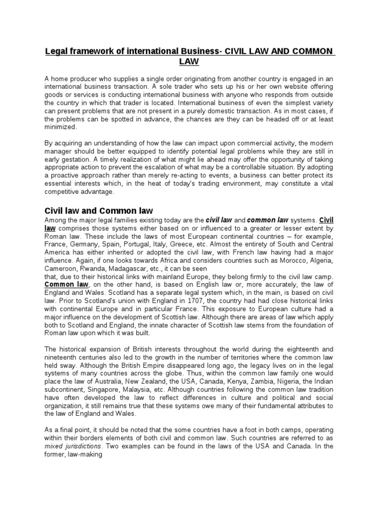 Legal Frameworks in International Business | PDF