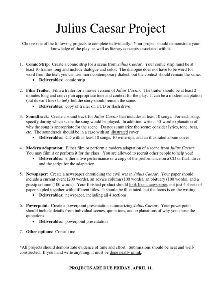 Julius Caesar Project Paper | PDF | Leisure