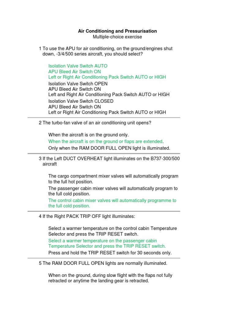 Air Conditioning and Pressurisation Quiz | PDF | Mechanical Fan | Switch
