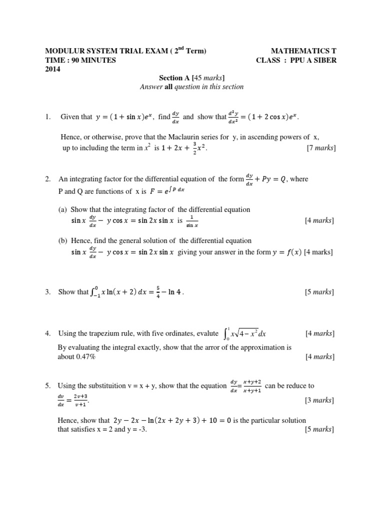 2nd Term Mathematics Trial Exam | PDF | Teaching Methods & Materials