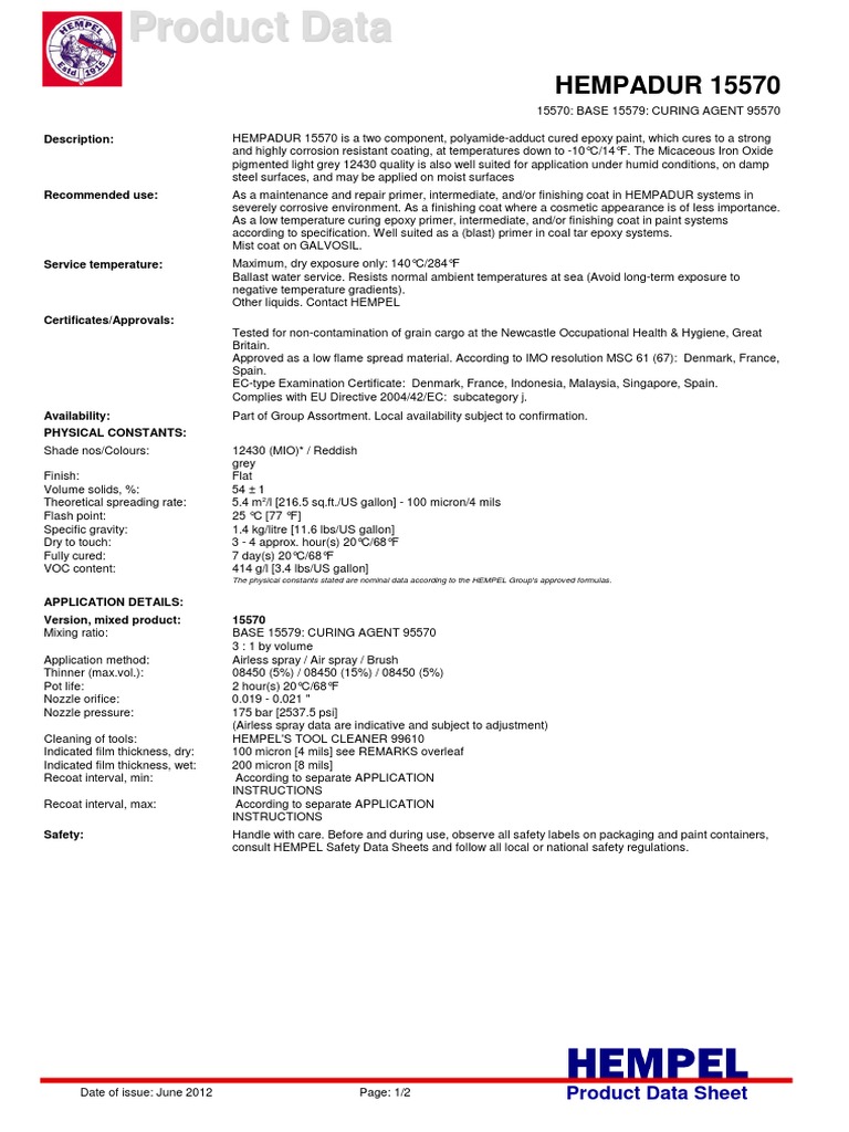 HEMPADUR 15570 Epoxy Paint Guide | PDF | Paint | Abrasive