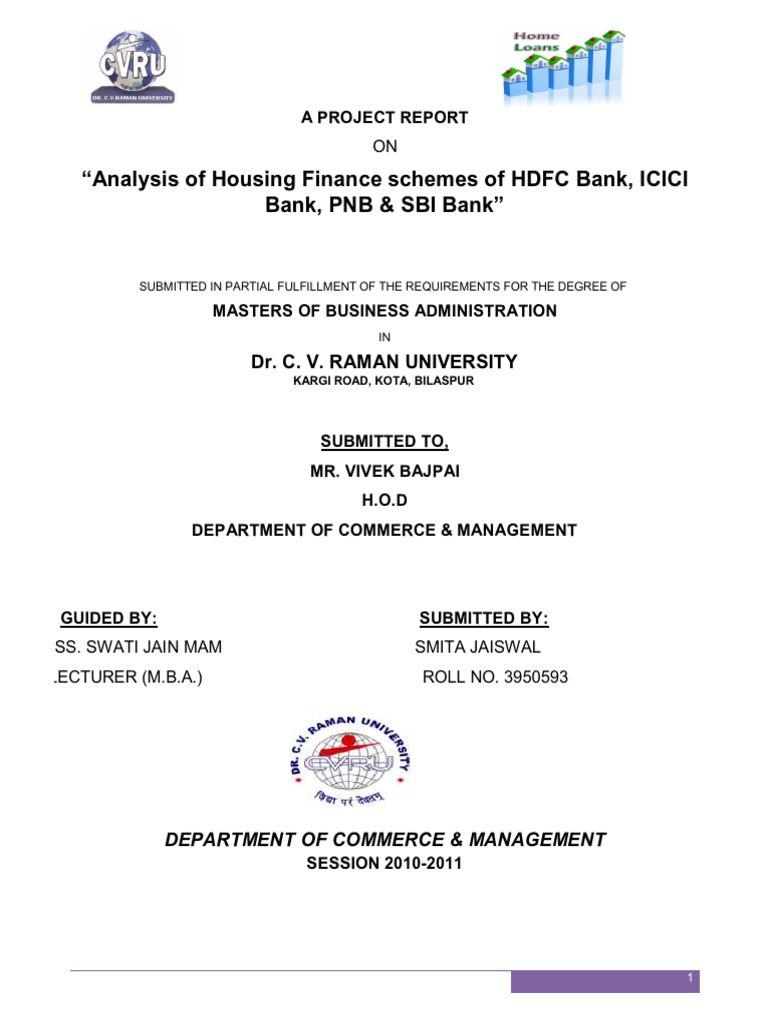 Analysis of Housing Finance Schemes of HDFC Bank ICICI Bank PNB SBI ...
