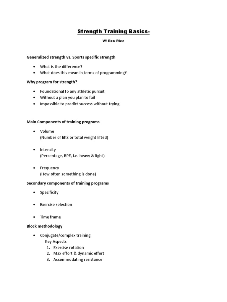 Strength Training Basics Handout | PDF