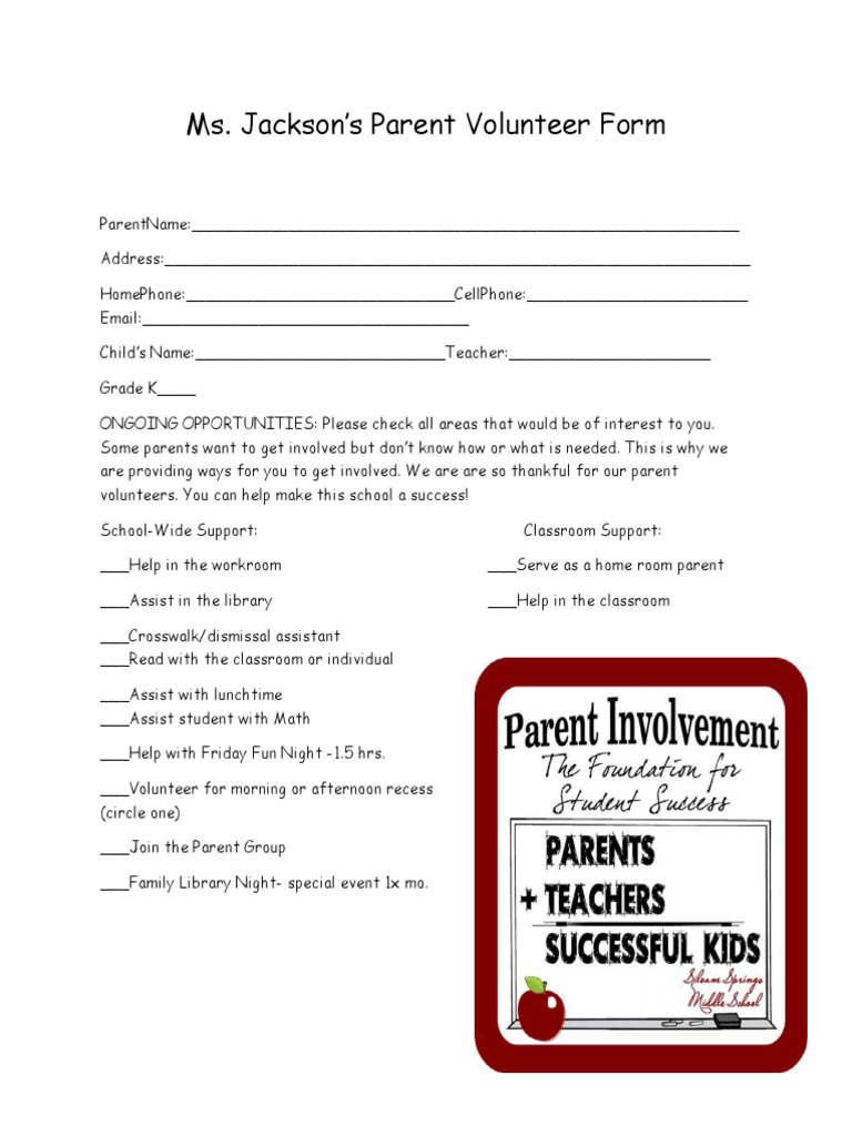 Edtc 600 Parent Volunteer Forms | PDF