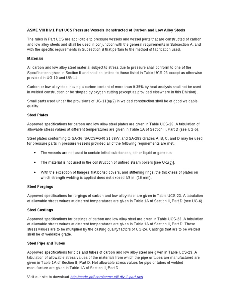 ASME VIII Div 1 Part UCS Pressure Vessels Constructed of Carbon and Low ...