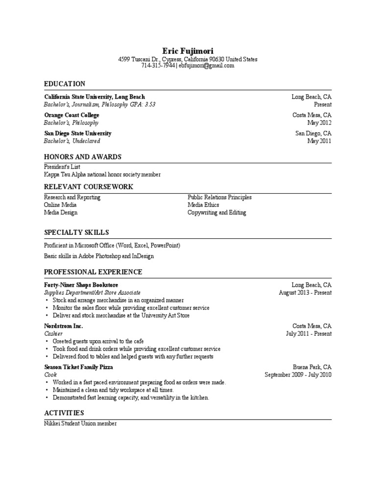 Eric Fujimori's Resume Overview | PDF | Career & Growth