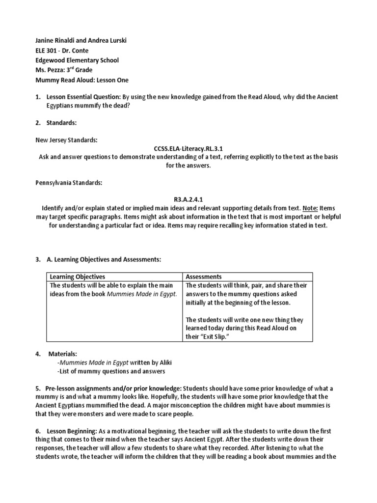 Mummies Made in Egypt Read Aloud Lesson | PDF | Mummy | Cognitive Science