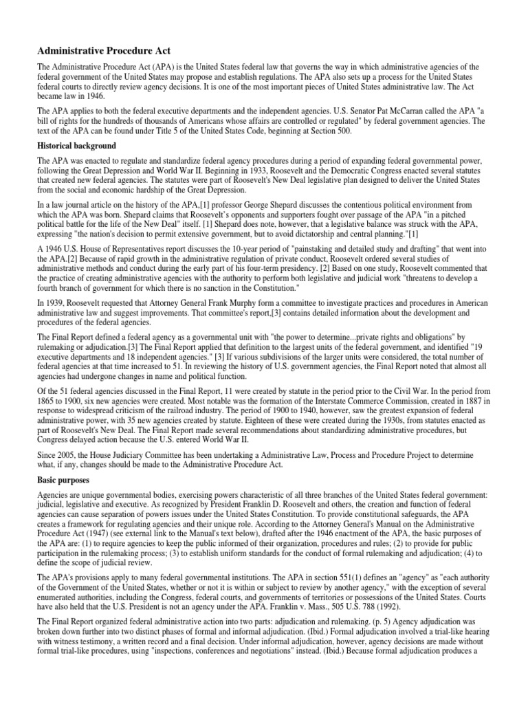 APA governs US federal agencies | PDF | Public Law | Common Law