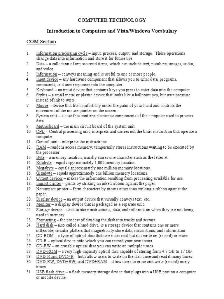 Computer Basics Vocabulary PDF | PDF | Computer Network | World Wide Web