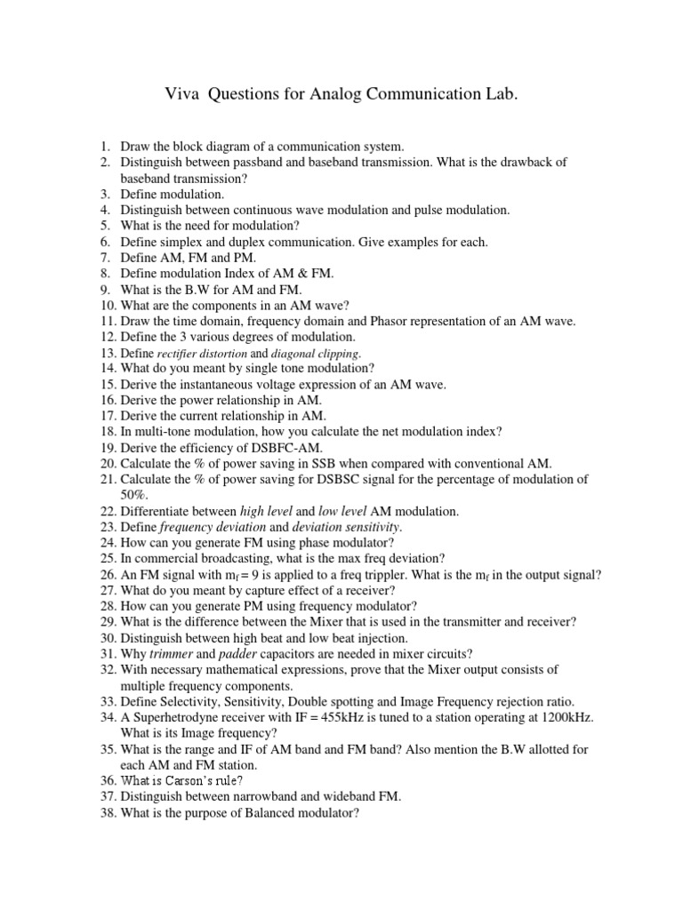Analog Communication Lab Viva Questions | PDF | Frequency Modulation ...