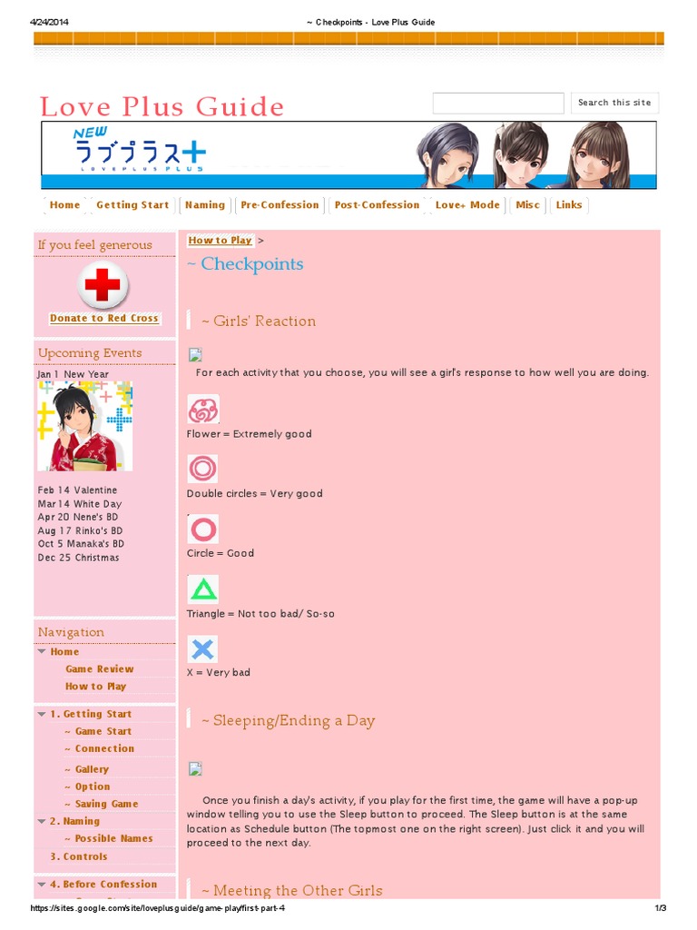 Love Plus Gameplay Checkpoints Guide | PDF