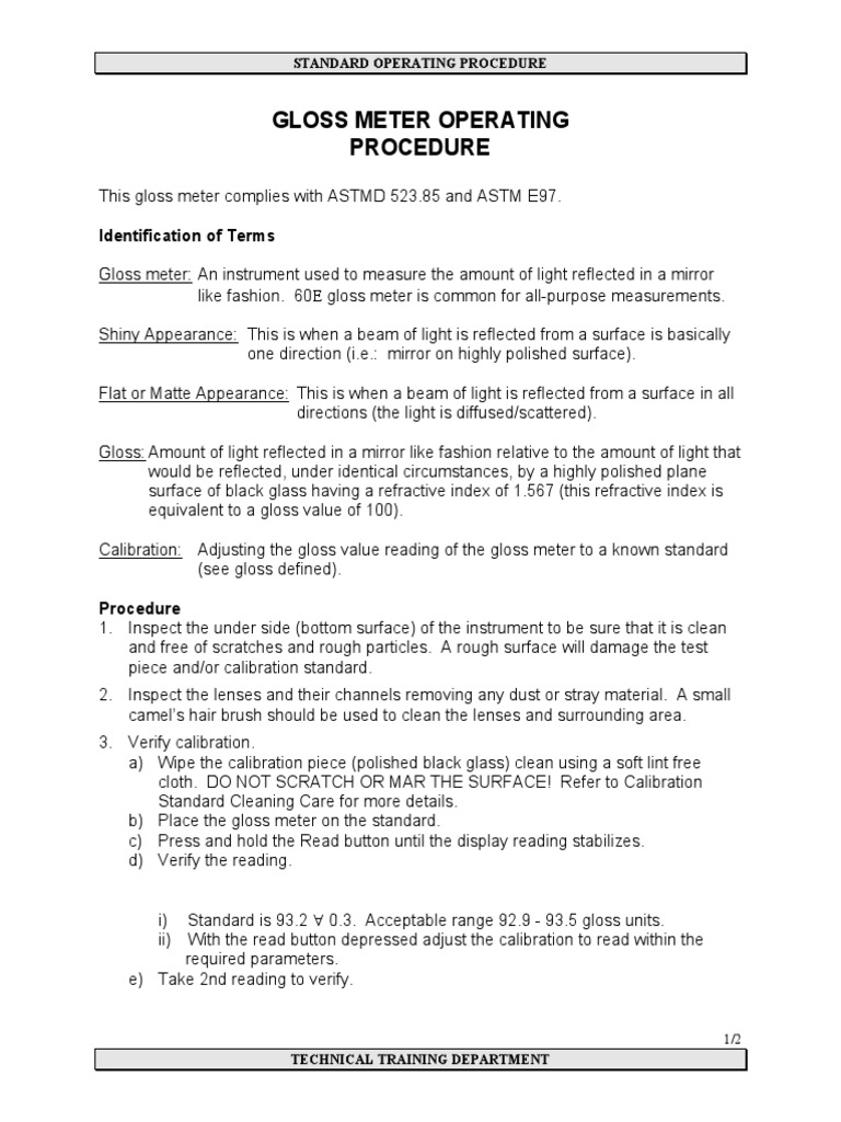 Gloss Meter Operating Procedure | PDF | Atomic | Natural Philosophy