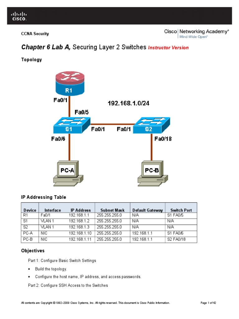 CCNA Security: Layer 2 Switch Lab | PDF | Network Switch | Computer ...