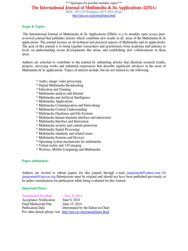 IJMA: Multimedia Research Journal Submission | PDF | Art | Computers