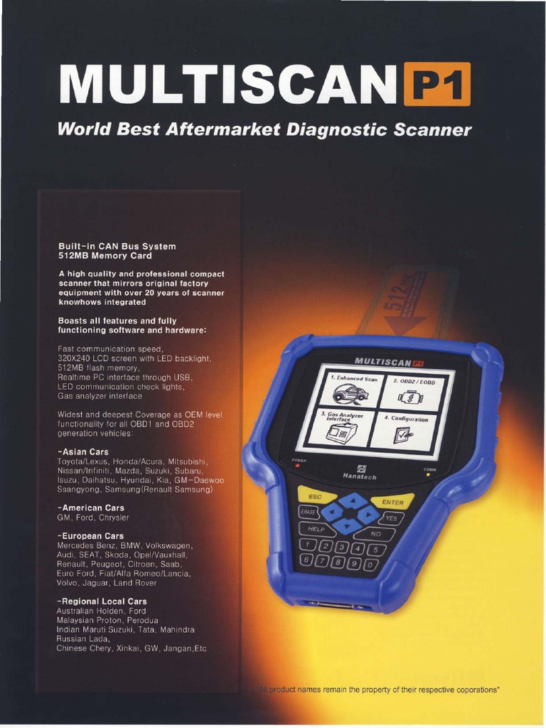 Multiscan P1 | PDF | Motor Vehicle | Car Manufacturers