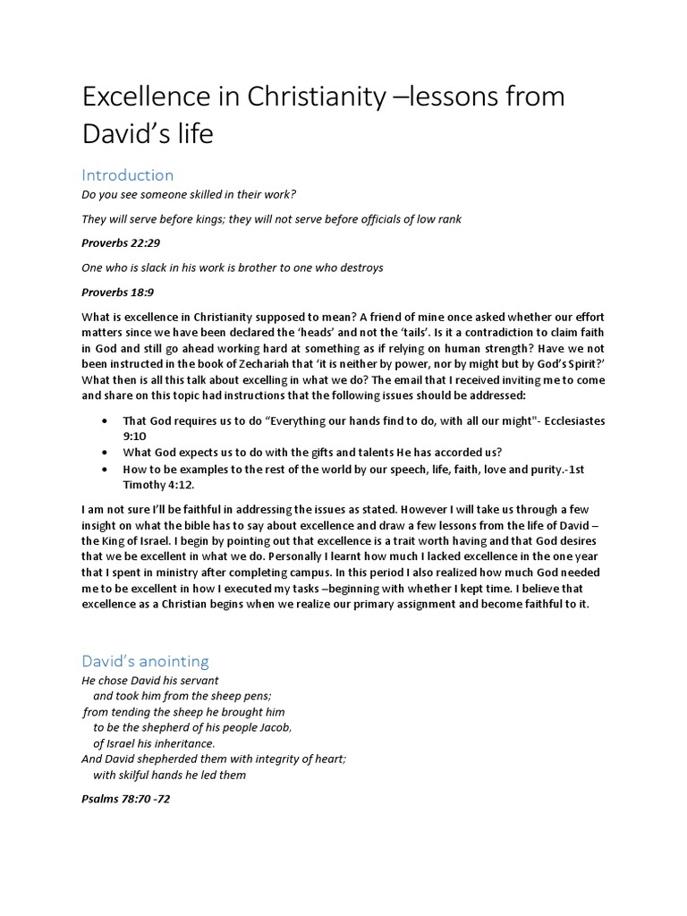 Excellence in Christianity | PDF | David | Saul
