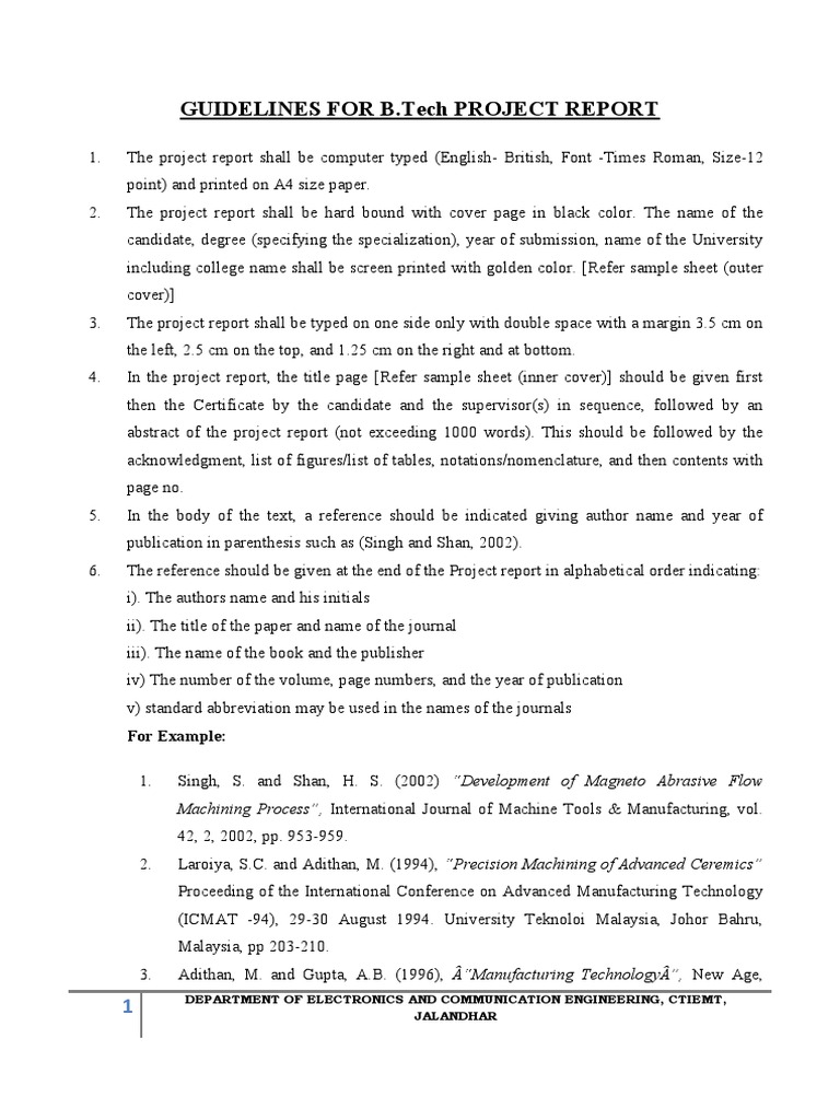 B.Tech Project Report Guidelines ECE | PDF | Institute Of Technology ...