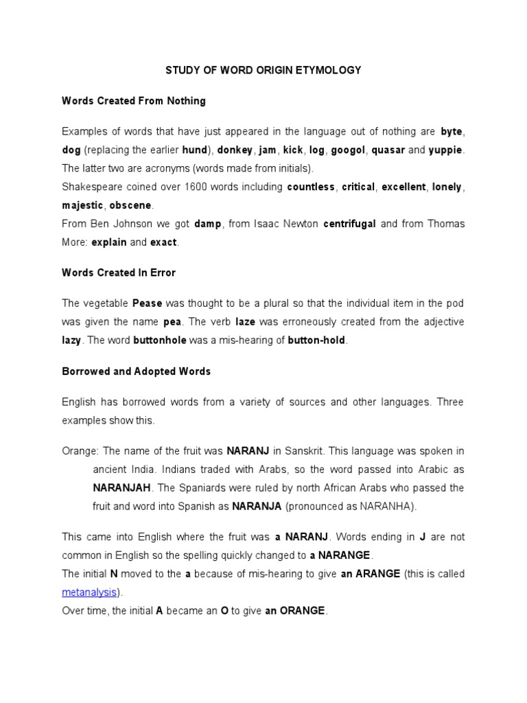 Study of Word Origin Etymology | PDF | Analogy | English Language