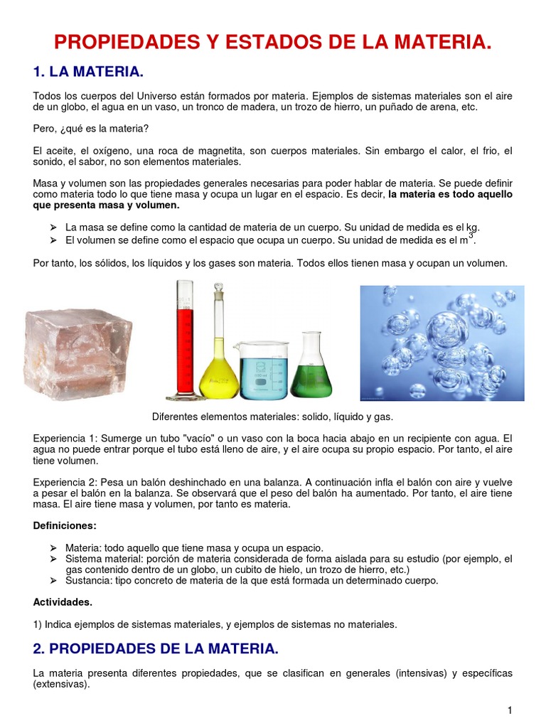 Tema 1.propiedades y Estados de La Materia (Alumnos) | PDF