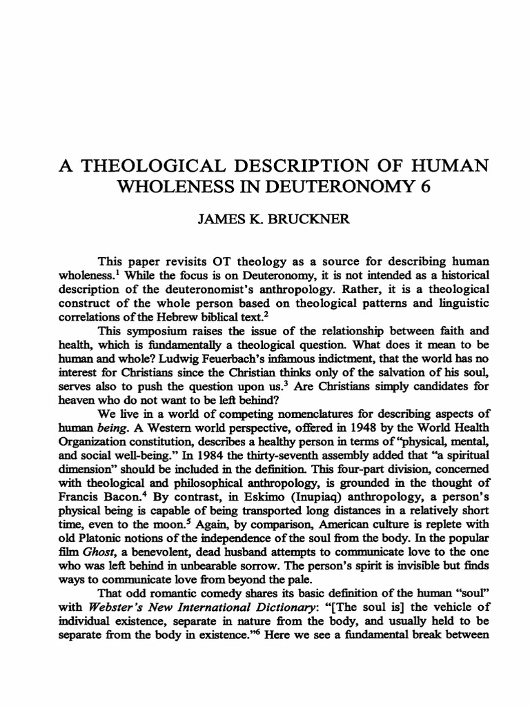 Human Wholeness in Deut 6 (Shalom and Anthropology) !! | PDF | Shema ...