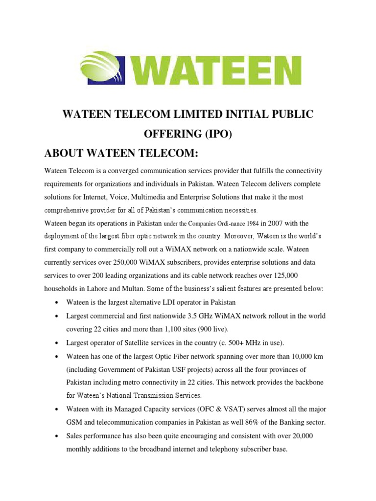Wateen Telecom Limited Initial Public Offering | PDF | Telecommunications | Digital Technology