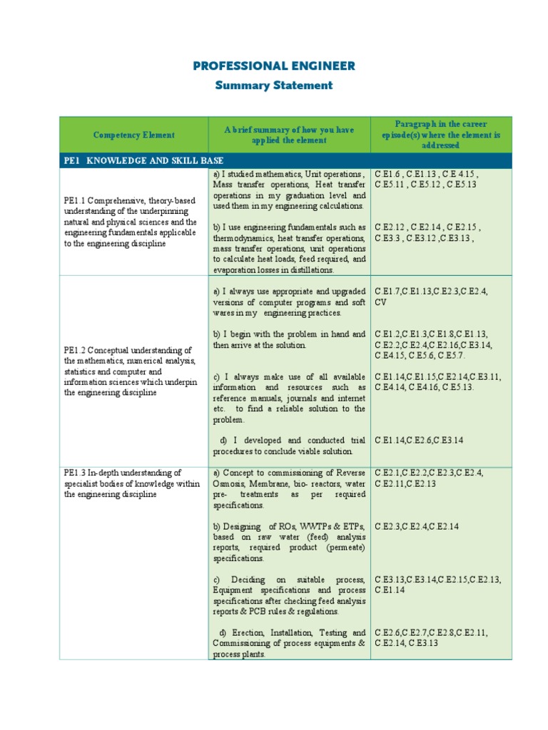 Professional Engineer Summary Statement | PDF | Engineering | Heat