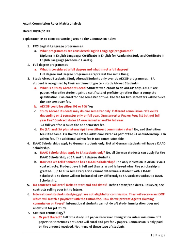 Commission Matrix for International Agents | PDF | Doctor Of Philosophy ...