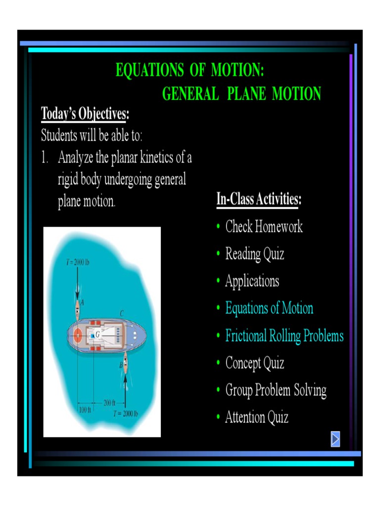 Equations of Motion in Plane Kinetics | PDF | Acceleration | Force