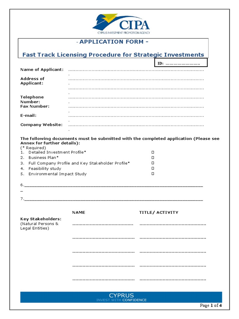 1 - CIPA - Application For Fast Track | PDF | Business Plan | Investing