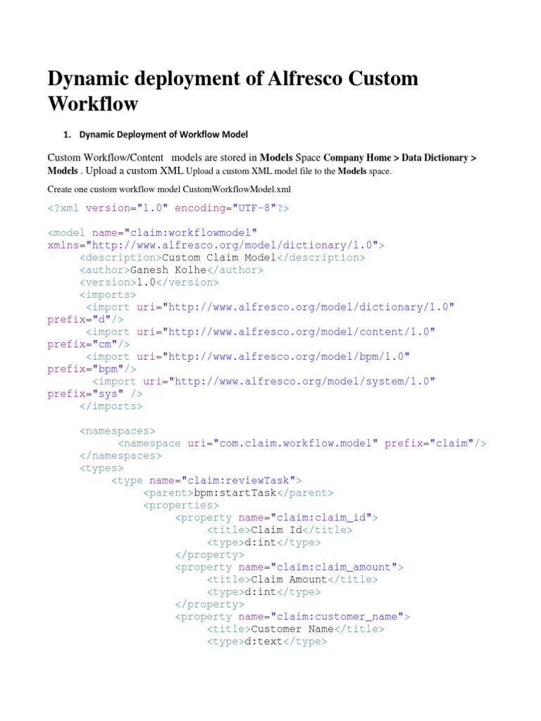 Dynamic Deployment of Alfresco Custom Workflow | PDF | Xml | Java ...