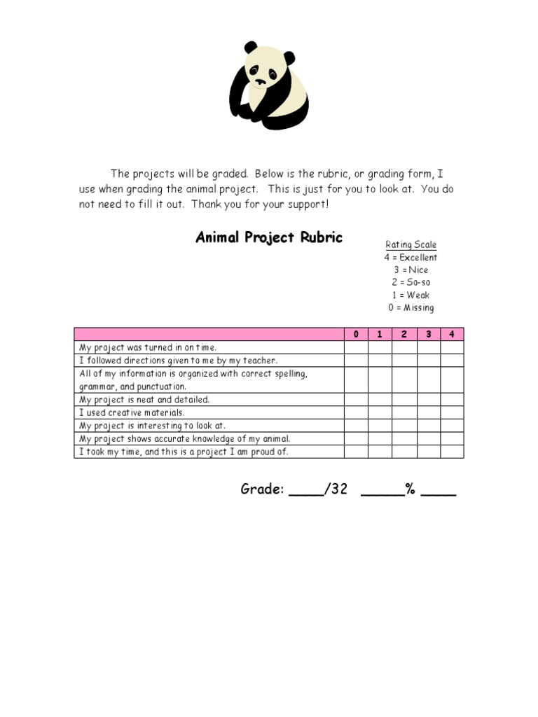 Animal Project Grading Rubric | PDF