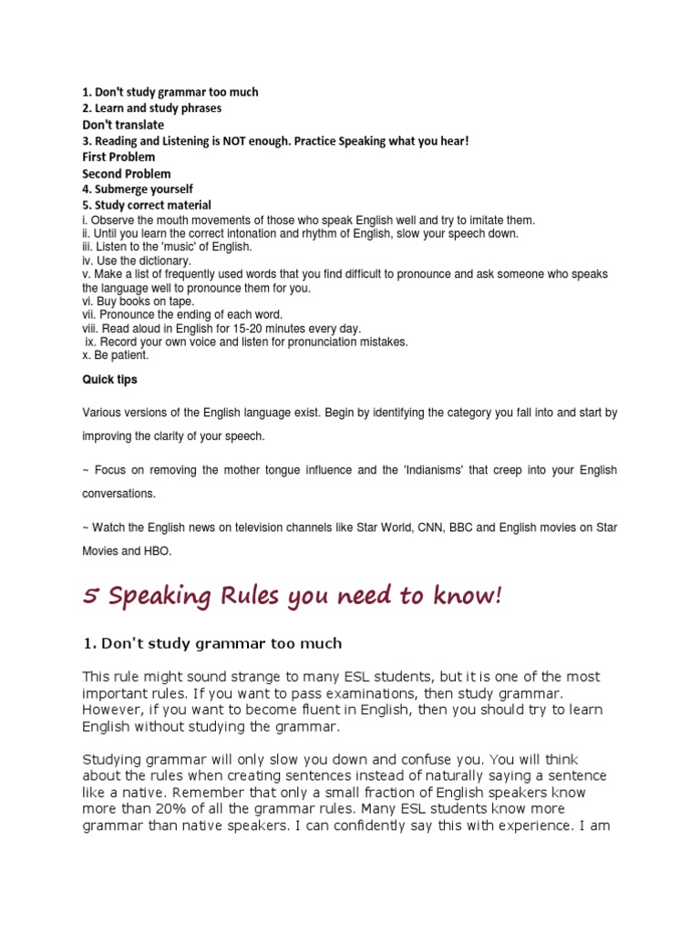 Essential Rules for English Speaking | PDF | English Language | Phrase