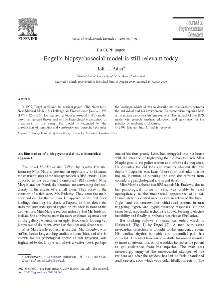 Engel's Biopsychosocial Model | PDF | Internal Medicine | Medical School
