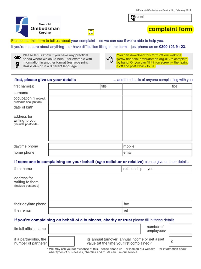 FOS Complaint Form | PDF | Payment Protection Insurance | Government
