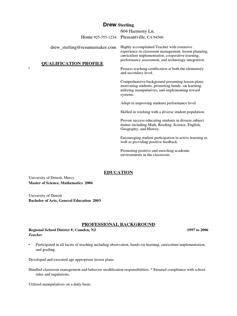 B.Ed Resume Sample | PDF