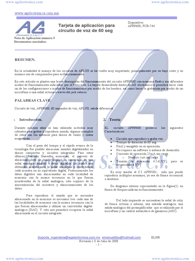 Guía del Circuito de Voz APR9600 | PDF | Señal analoga | Memoria del ordenador
