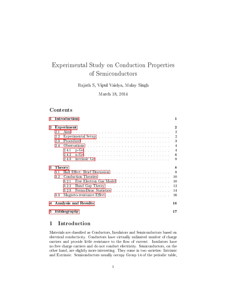 Experimental Investigation of the Conduction Properties and Band ...