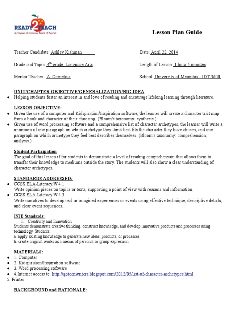 Lesson Plan Guide: Unit/Chapter Objective/Generalization/Big Idea | PDF ...