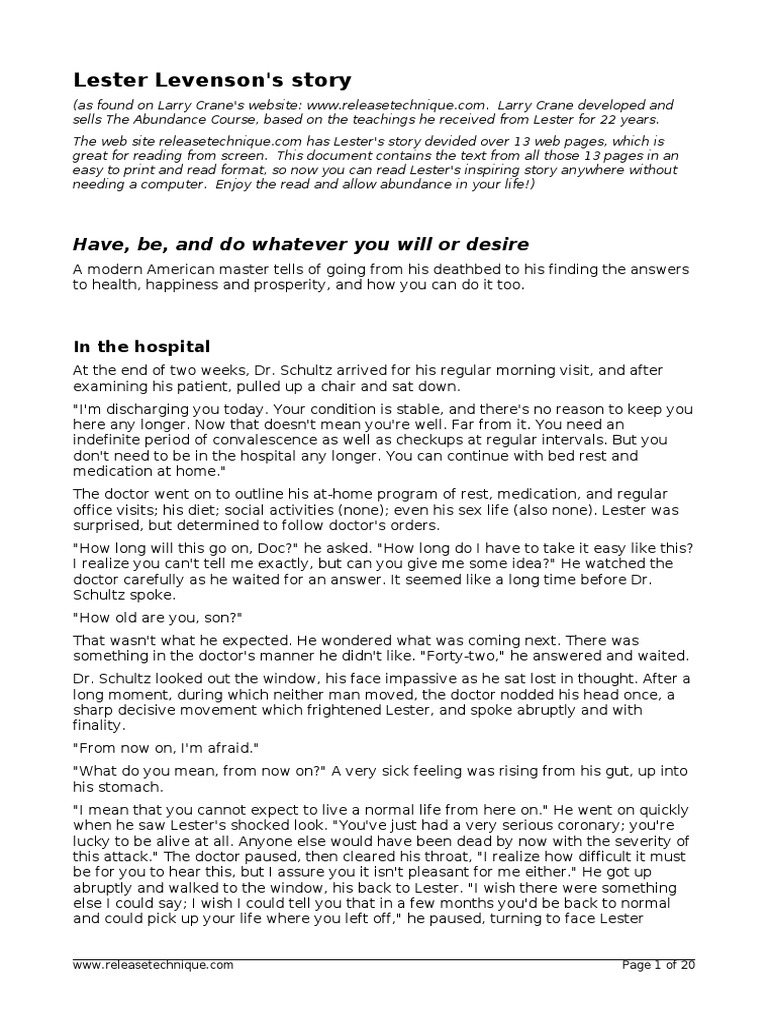 The Emotion Release Method - Lester Levenson Story | PDF | Free Will ...