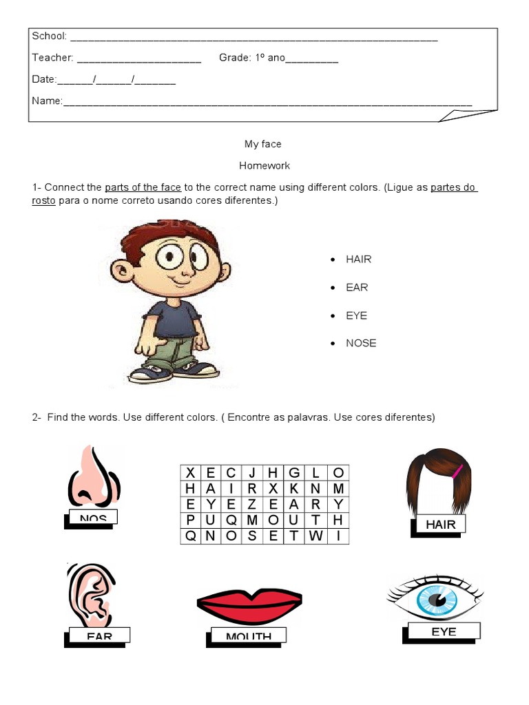 Atividade My Face - Partes Do Rosto para 1º Ano | PDF | Career & Growth ...