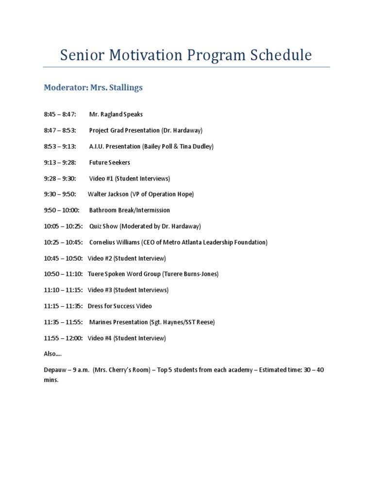 Senior Motivation Event Schedule | PDF