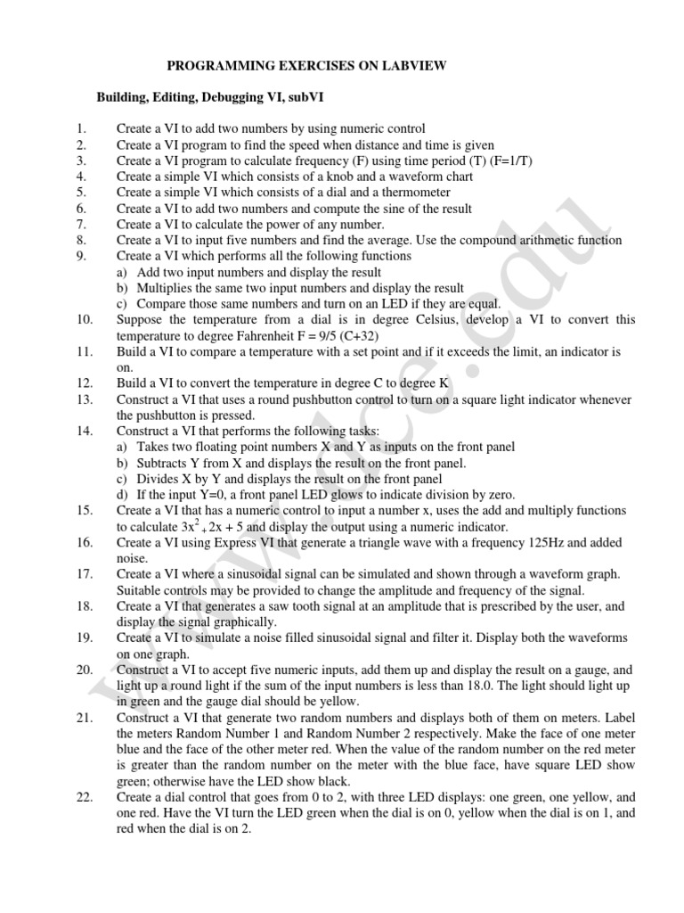 Exercises On Labview | PDF | Matrix (Mathematics) | Fraction (Mathematics)