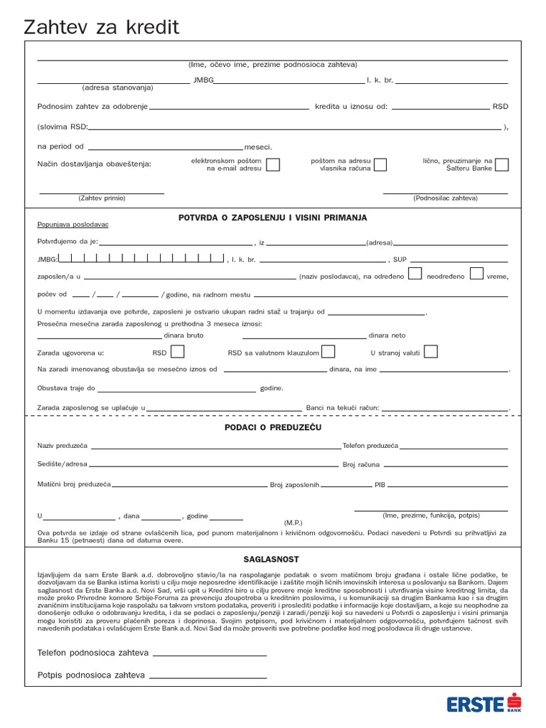 Zahtev Za Kredit Sa Osiguranjem | PDF