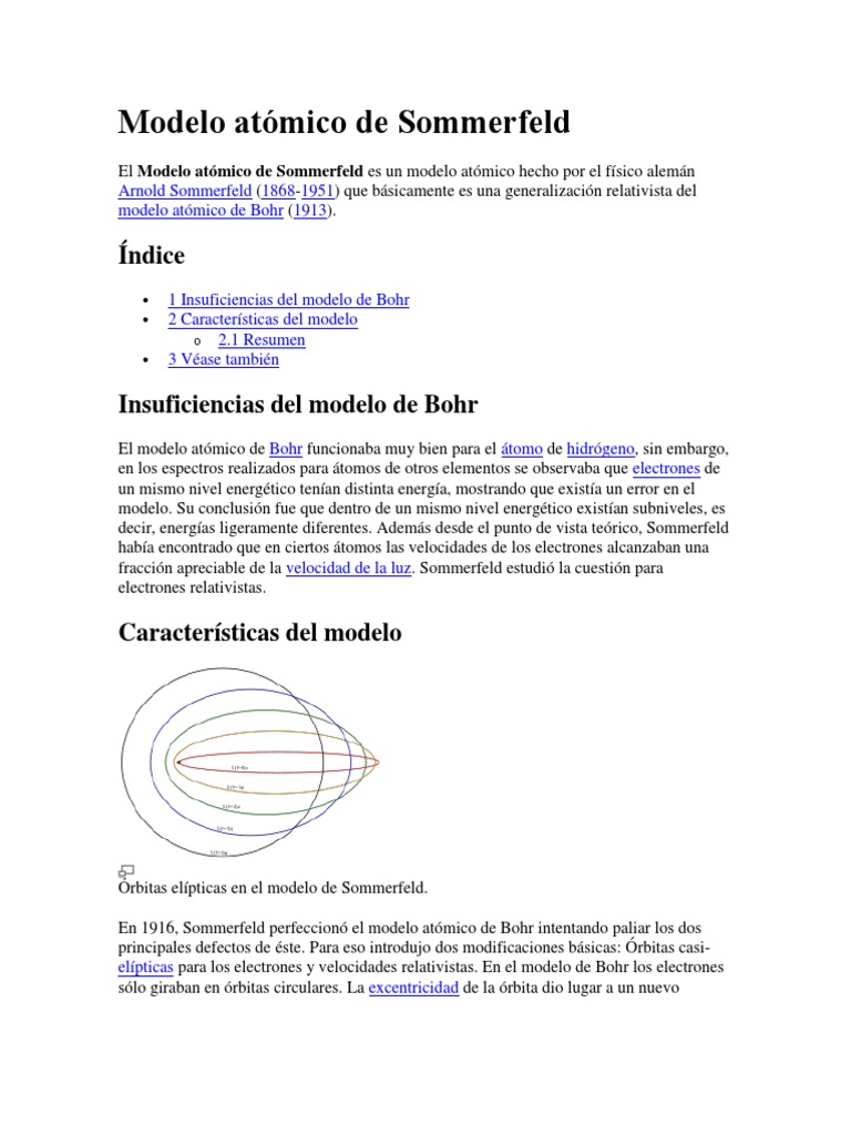 Modelo Atómico de Sommerfeld: Resumen y Características | PDF | Átomos ...