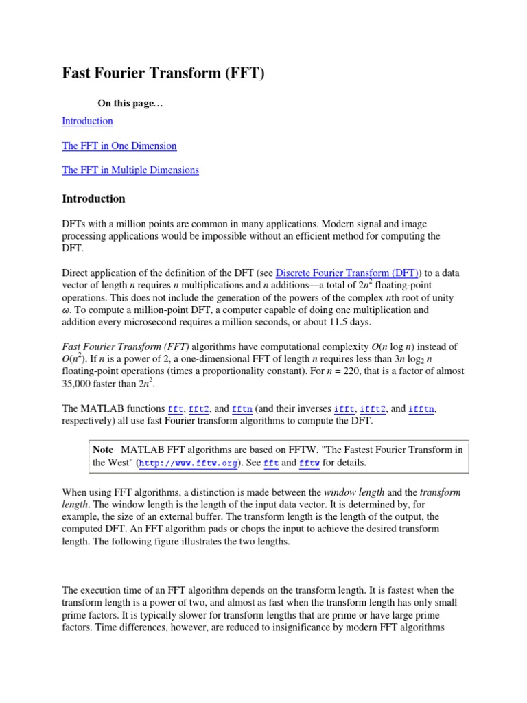 Fast Fourier Transform (FFT) : On This Page | PDF | Fast Fourier ...