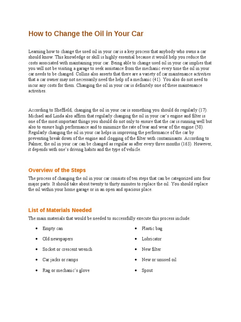Instruction Set - How To Change The Oil in Your Car | PDF | Motor Oil | Car